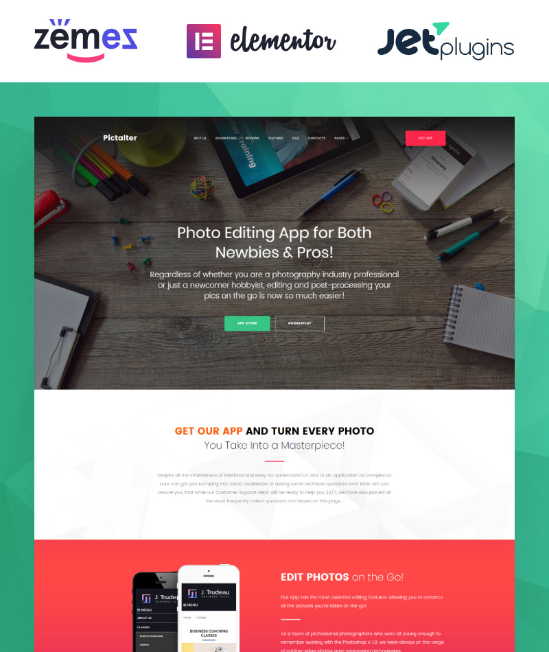 Photo Editing Application Landing Page WordPress Theme