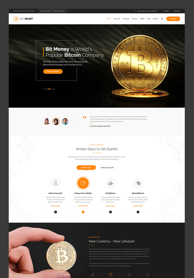 Bit Munt - Bitcoin Crypto Currency Landing Page Template #67007