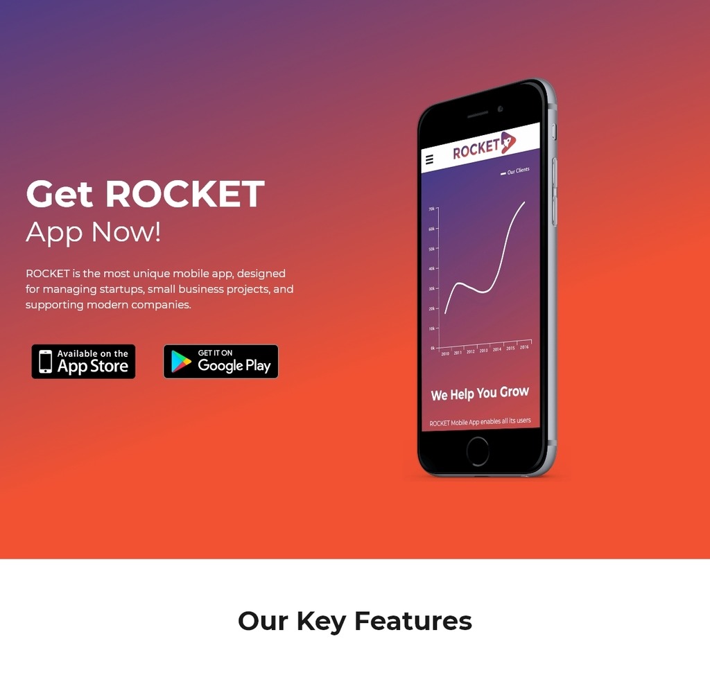 Rocket - Mobile App Landing Page WordPress Theme #67077