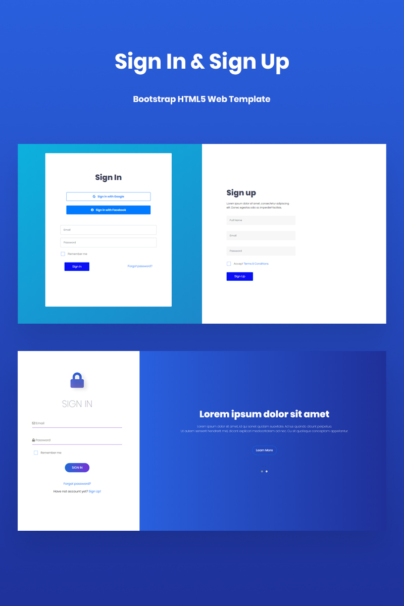 Sign In & Sign Up Template, HTML5, Bootstrap v4.3 Tema Páginas ...