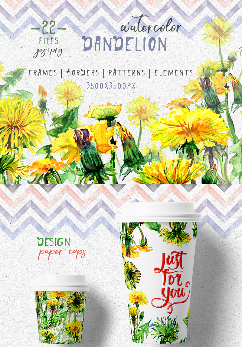 Bright Yellow Dandelion PNG Watercolor Set Illustration #69177