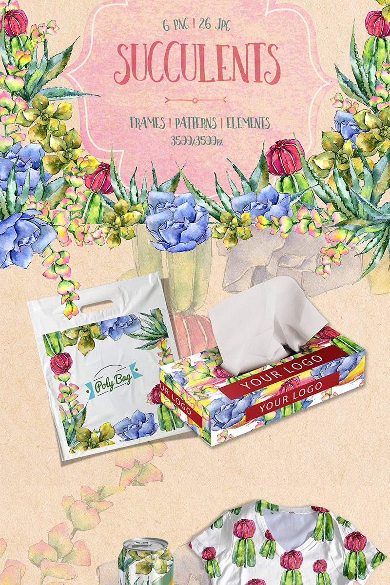 Succulents PNG Watercolor Set Illustration #71898