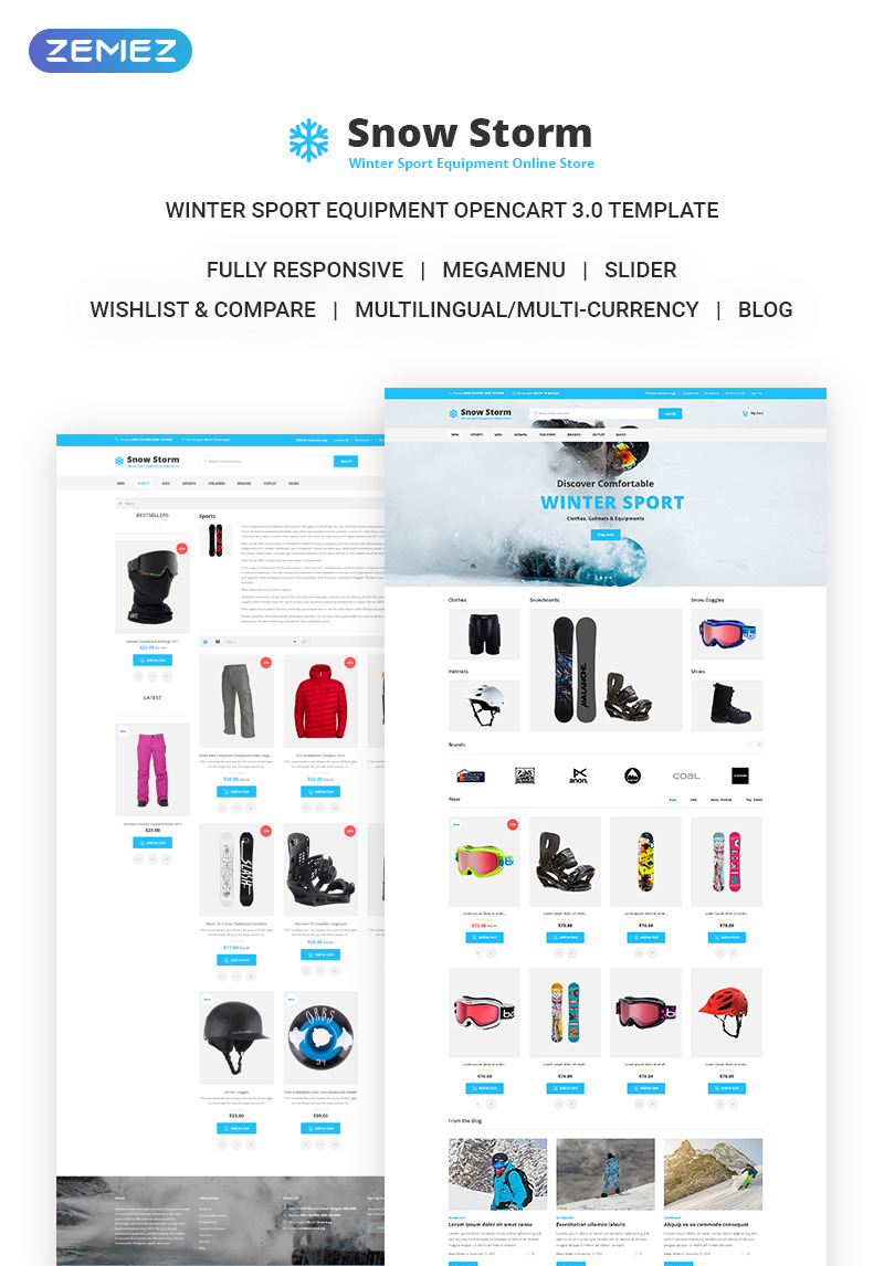 Snow Storm - Winter Sports Equipment Store OpenCart Template #71924