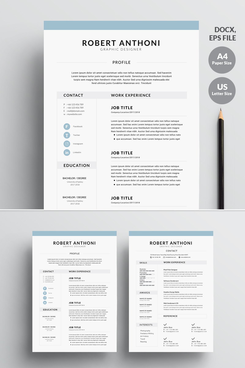 4 Page Professional Clean Template Modelo de Currículo №73825