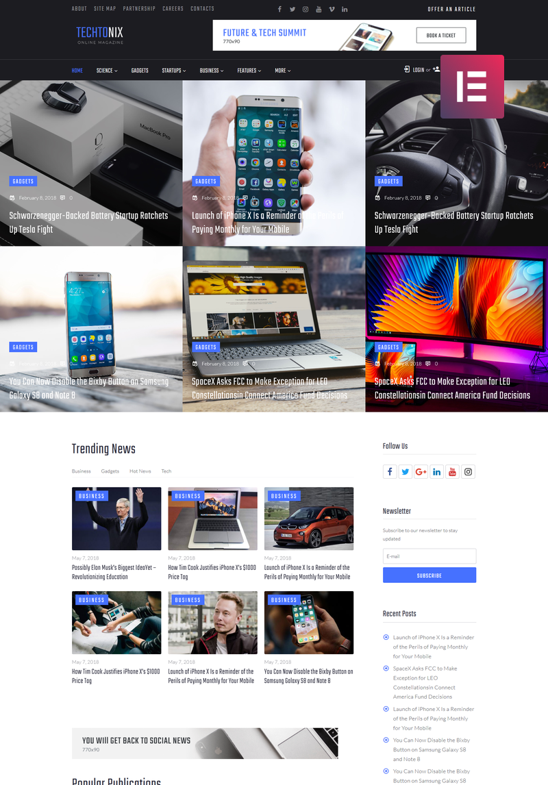 Techtonix - Tech Blog Elementor WordPress Theme #73855