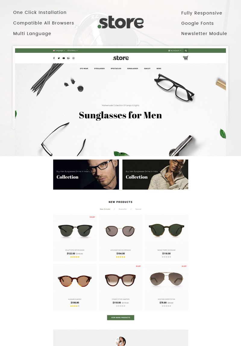Eye Wear - Glasses Store OpenCart Template #74886