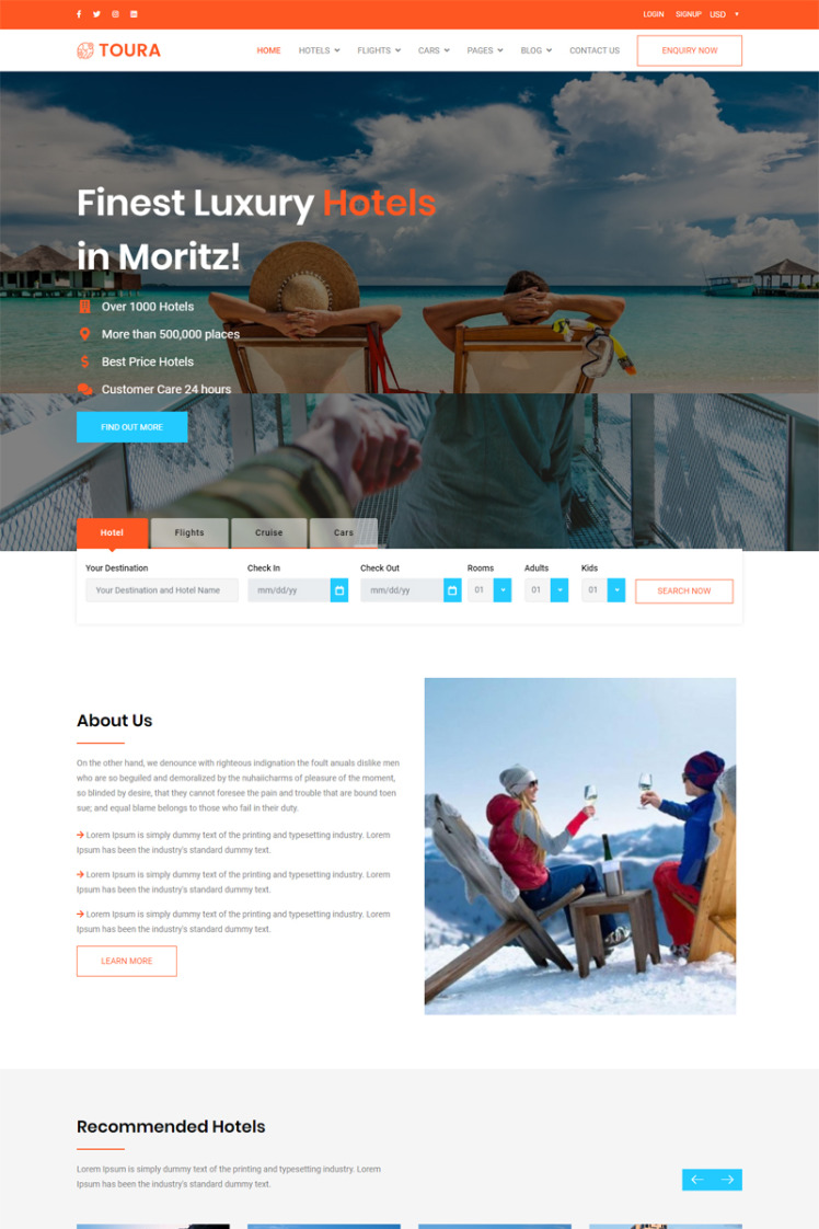 Toura - Travel Agency Booking Responsive Website Template #100016