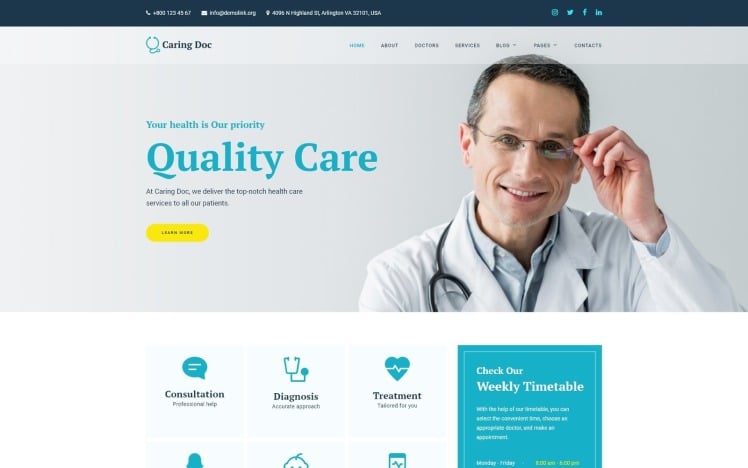 Caring Doc - Medical Services Clinic Website Template #101016