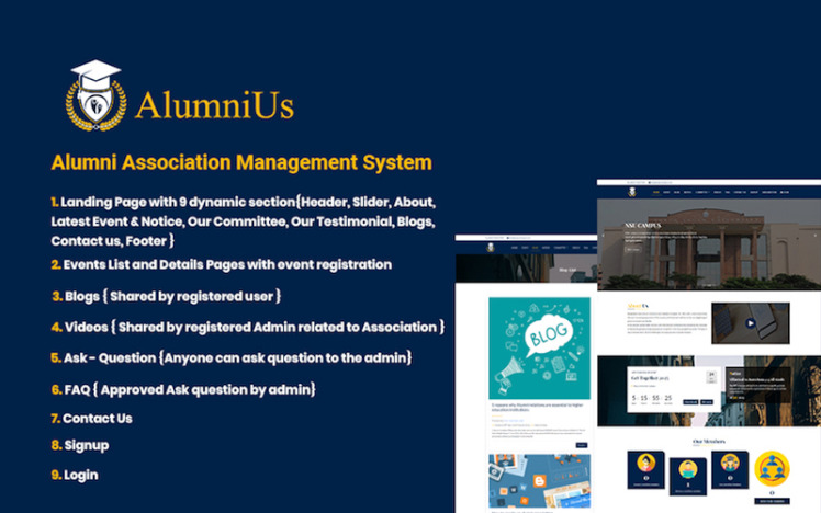 Alumnius- Laravel Association Management System Website Template #107579