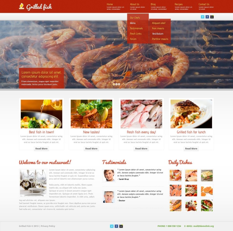 Free Red Seafood Restaurant WordPress Theme #198988