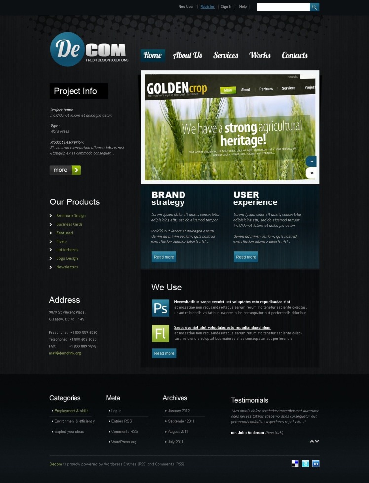 Free Black Web Design WordPress Template #199096