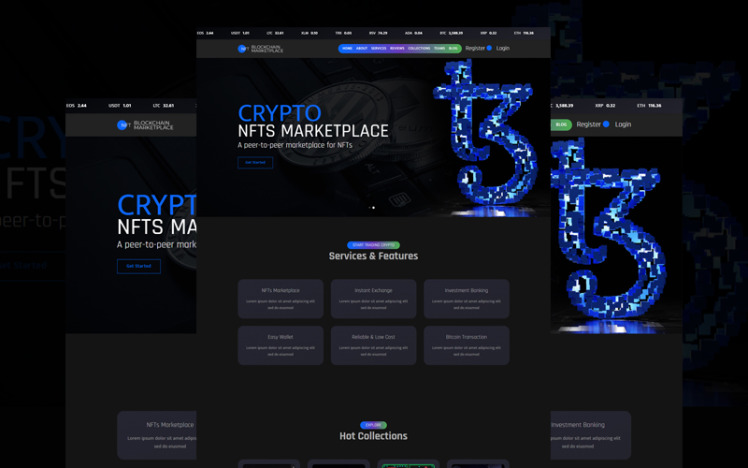 Cryptocurrency NFT Marketplace HTML5 Website Template #225610
