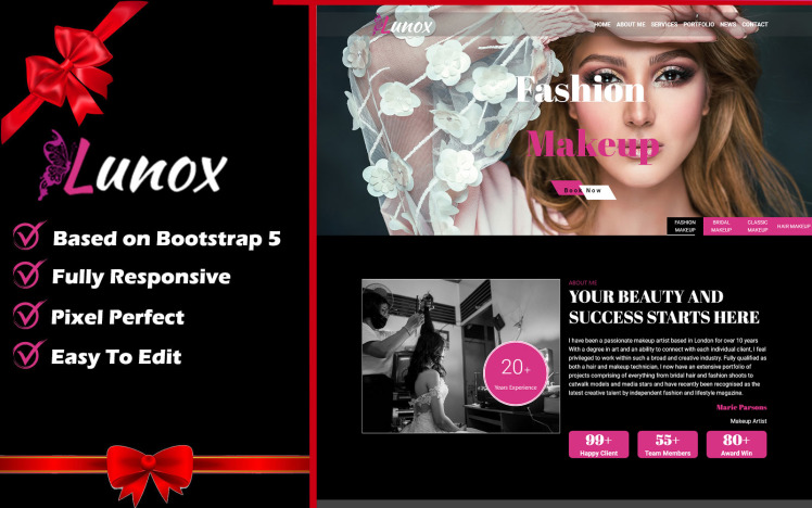 Lunox - Beauty Parlour Salon & Makeup Artist Multipage Responsive Bootstrap 5 Website Template ...