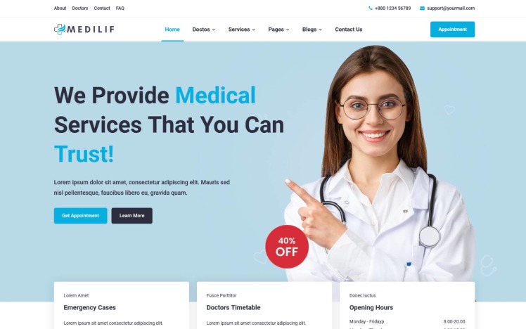 MediLif - Medical & Doctor HTML Website Template #270453
