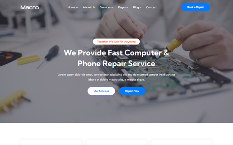Macro - Computer and Mobile Repair HTML5 Website Template #341433