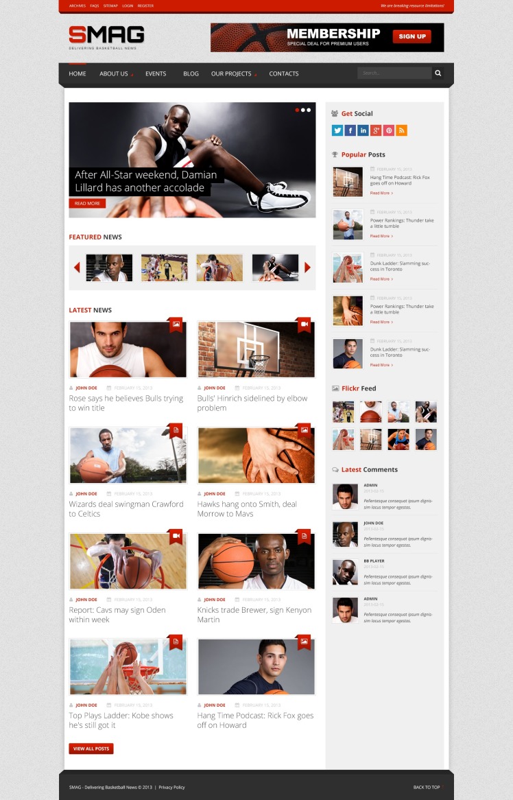 Basketball Blog WordPress Theme #44325