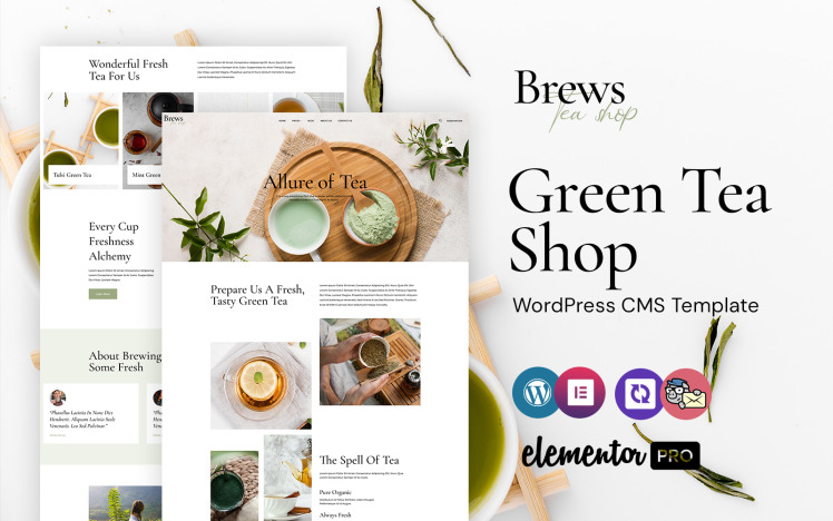 Brews - Green Tea Shop WordPress Elementor Theme #447826