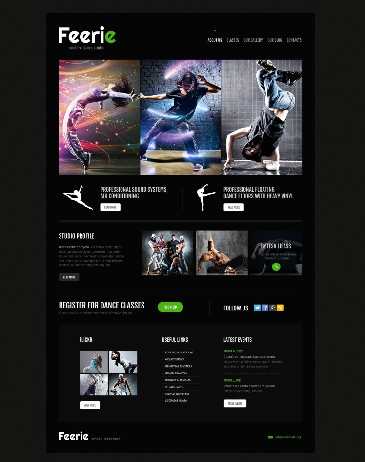 Dance Studio Responsive WordPress Theme #45888