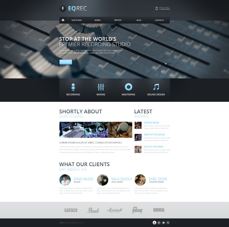 Recording Studio Responsive Website Template #46182