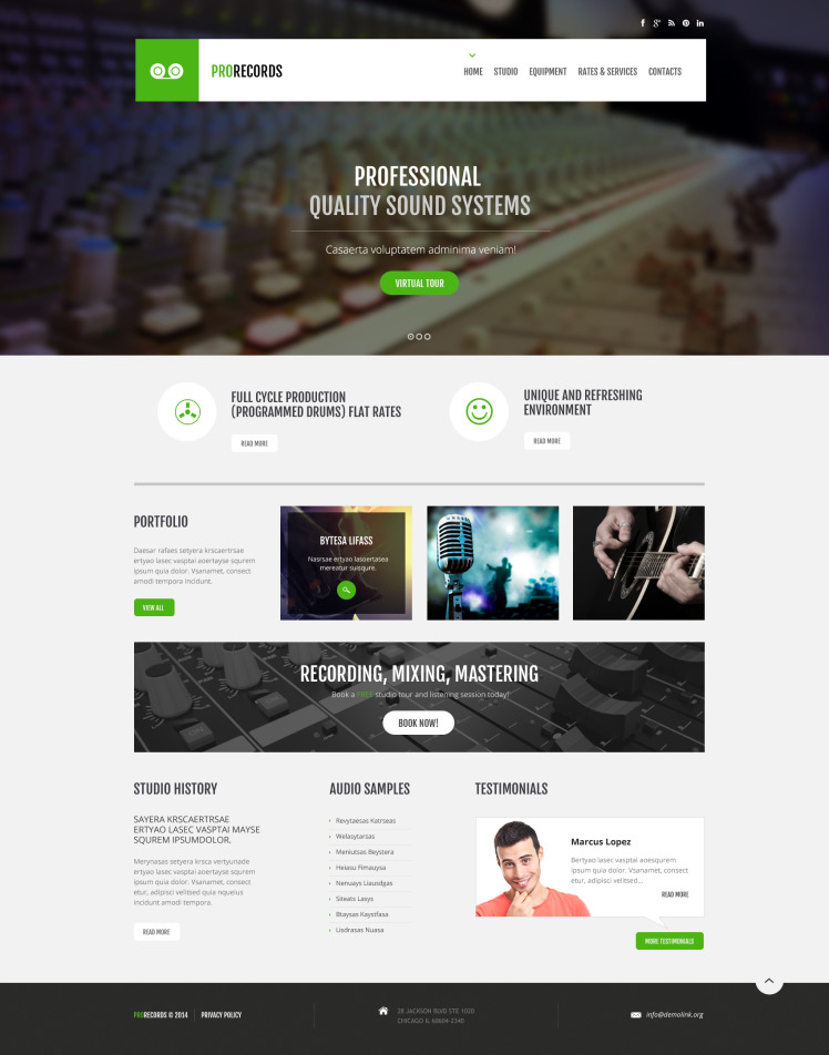 Recording Studio Responsive Website Template #47897