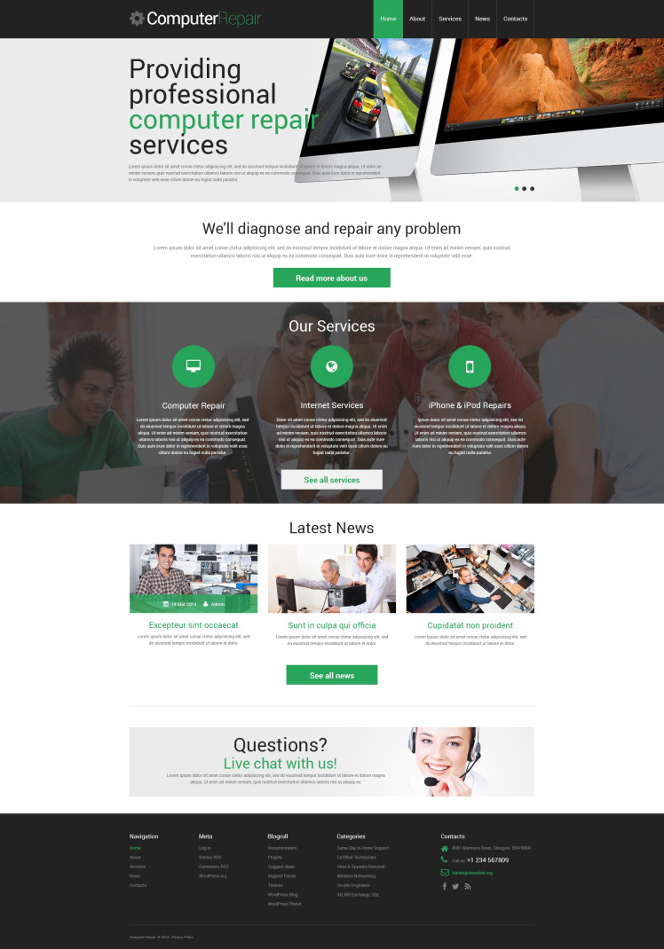 Computer Repair Responsive WordPress Theme #48472