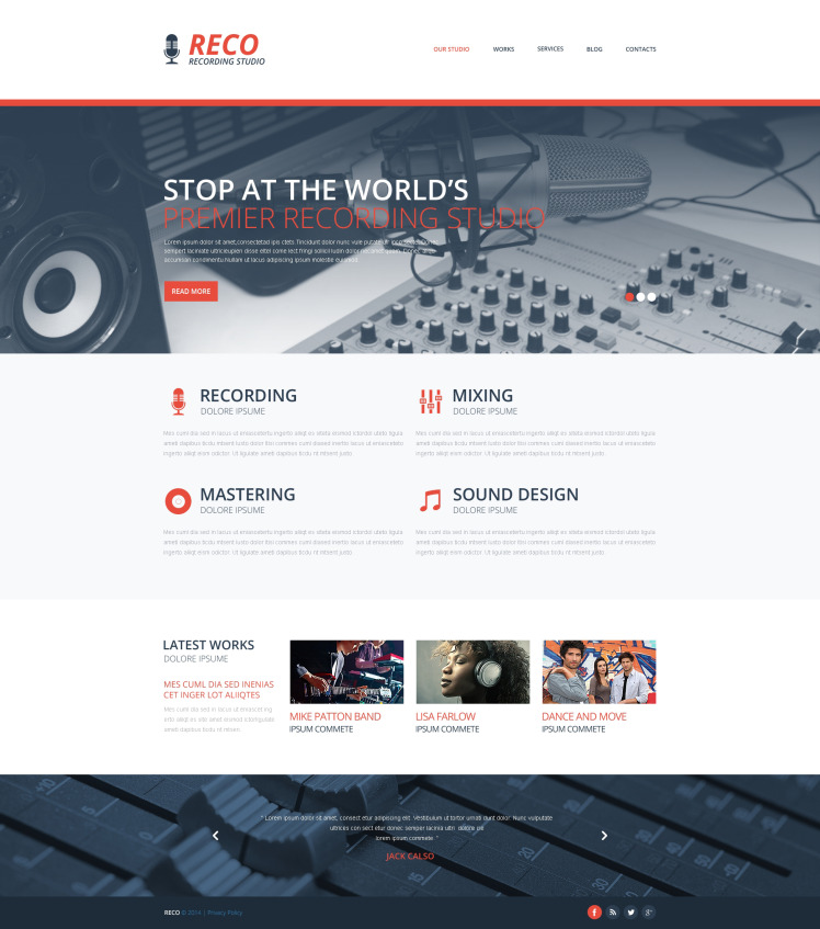 Recording Studio Responsive Website Template #48733