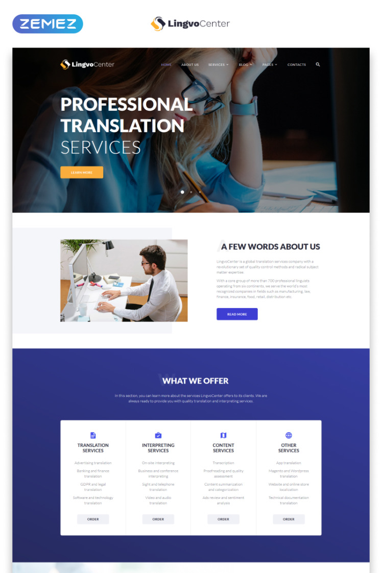 Lingvo Center - Translation Bureau Classic Multipage HTML Website ...
