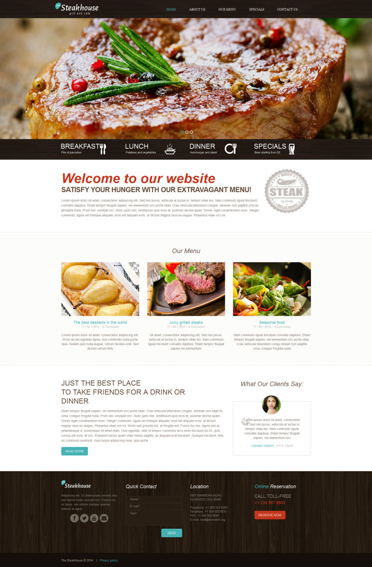 Steakhouse Responsive Website Template #49265