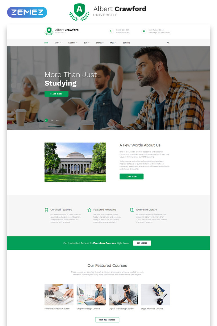 Albert Crawford - University Modern Multipage HTML Website Template #50454