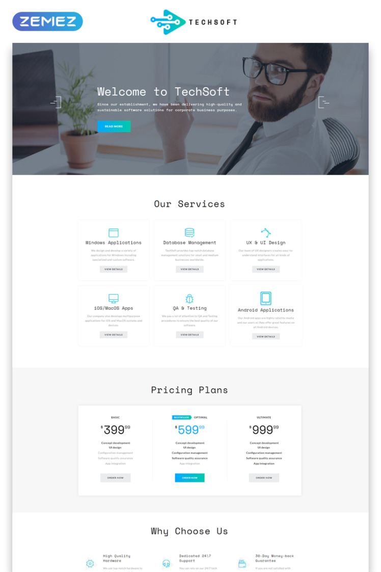 TechSoft - Software Development Studio Website Template #50729