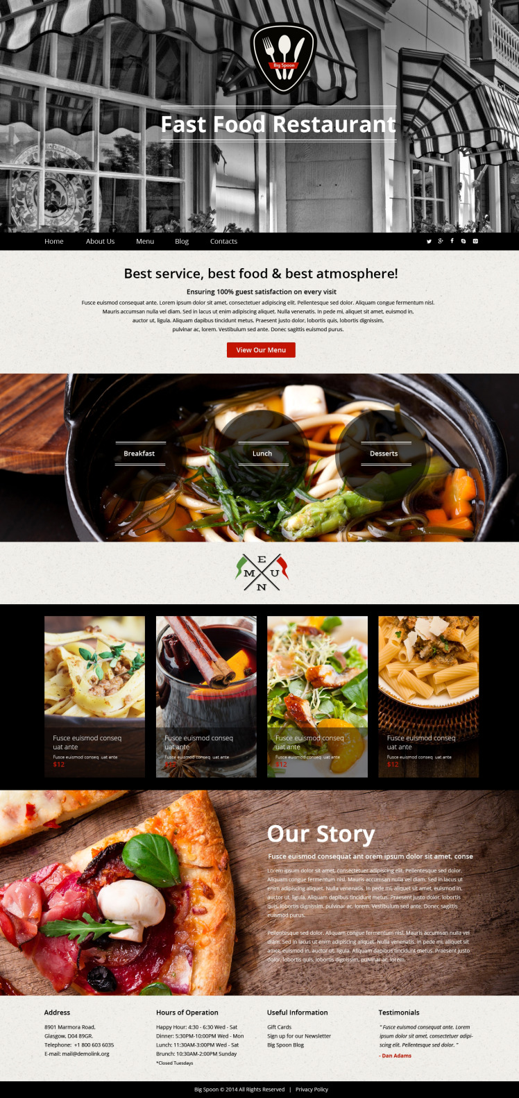 Fast Food Restaurant Responsive Website Template #51109