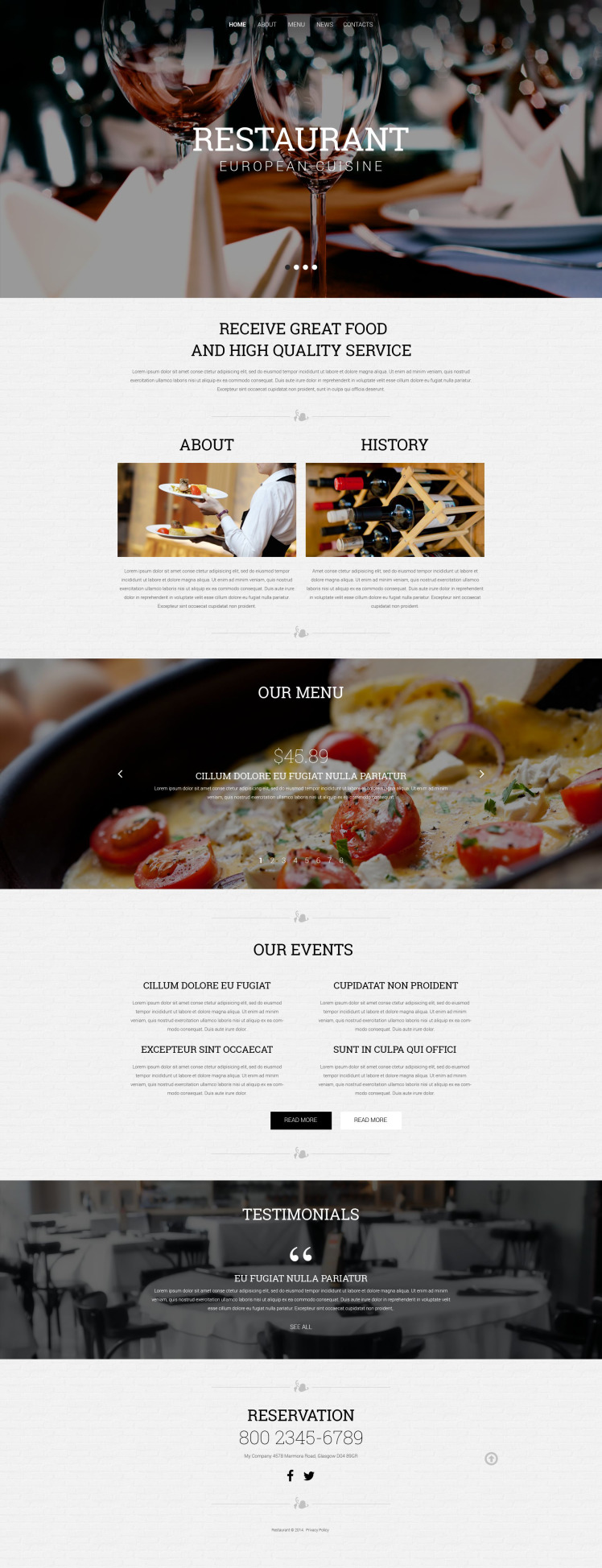 European Restaurant Responsive Website Template #51778