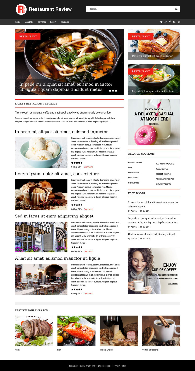 Restaurant Reviews Responsive Website Template #52021