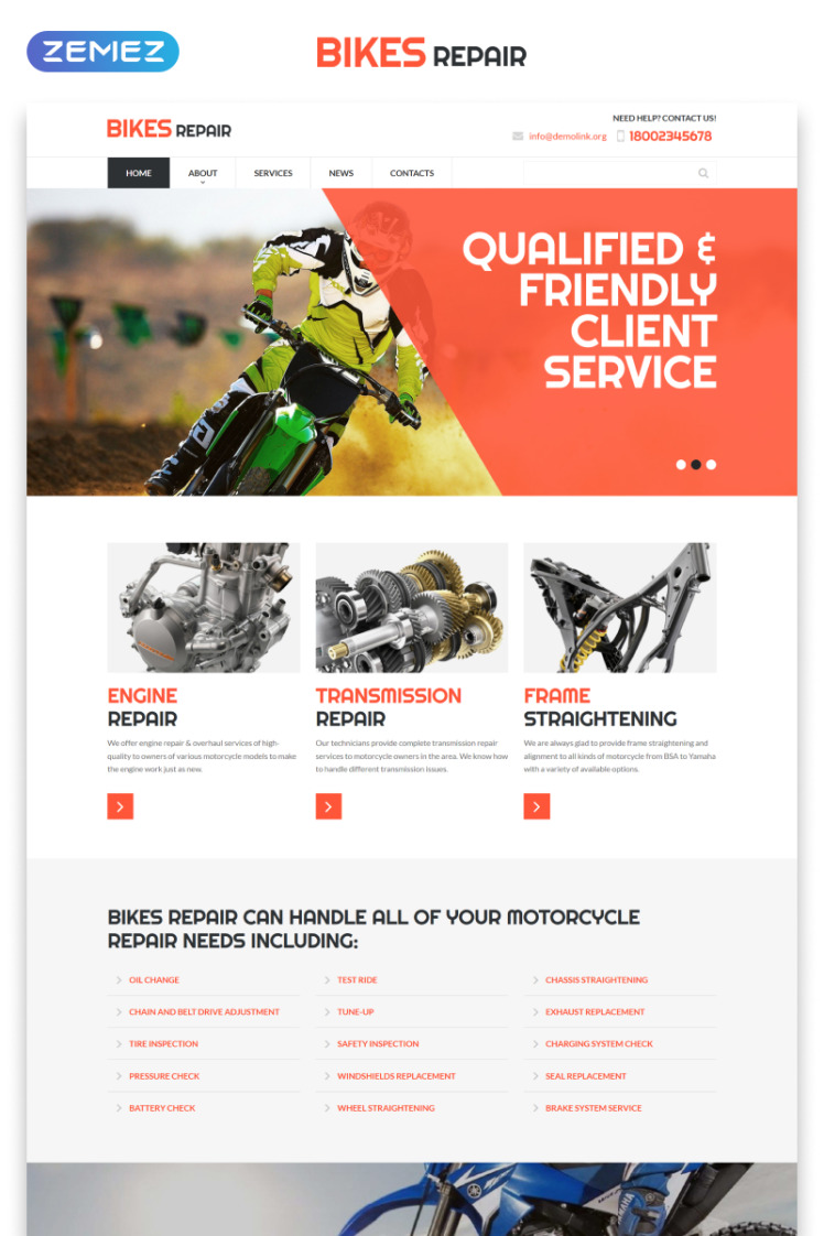 Bikes Repair - Motorcycles Repair & Service Responsive Clean HTML ...
