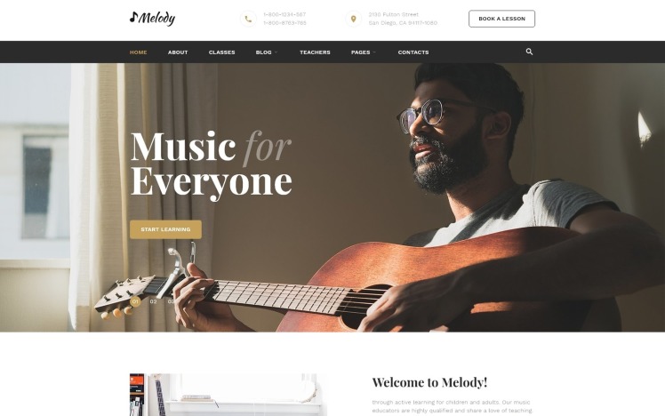Melody - Music School Multipage HTML5 Bootstrap Website Template #53334