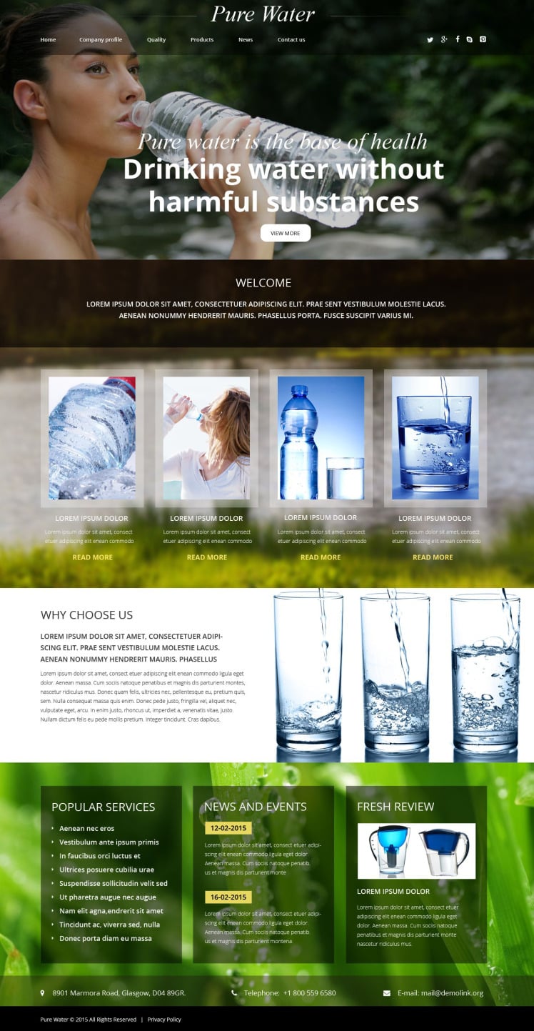Pure Water Website Template #54887