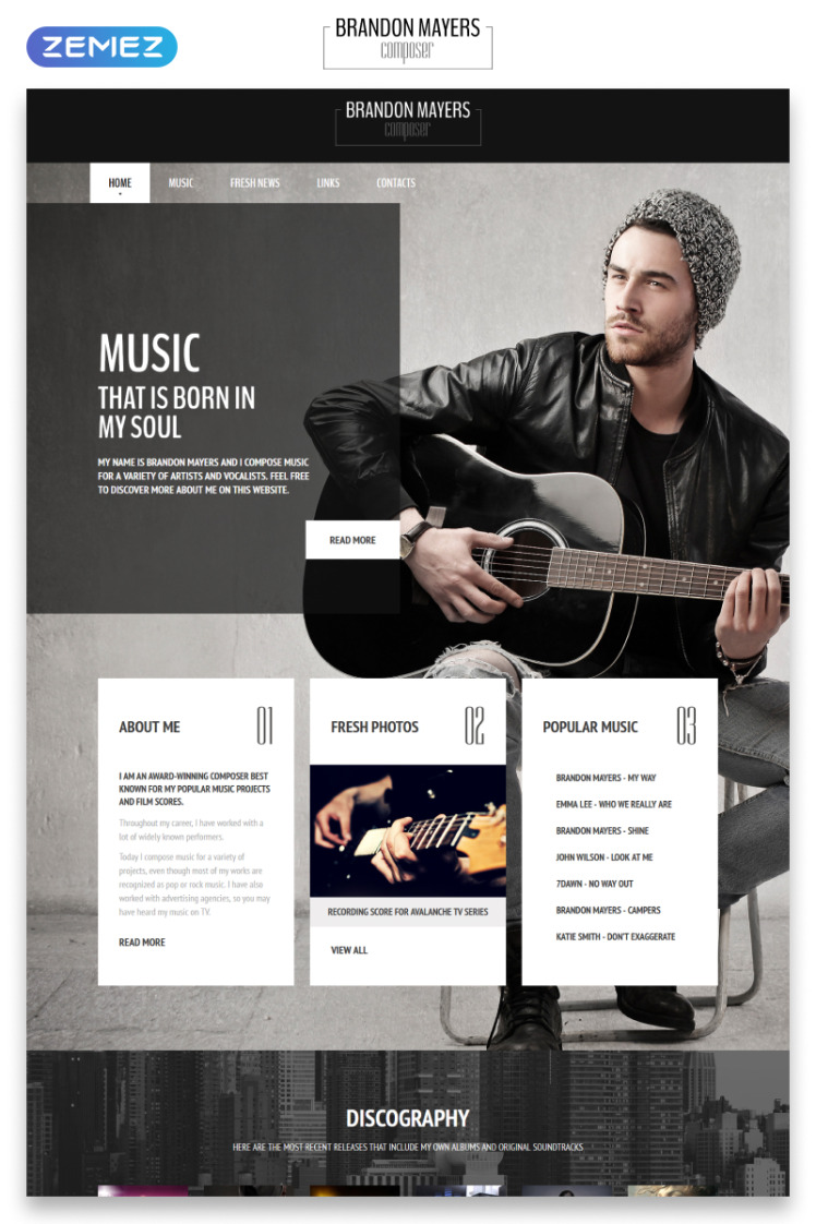 Brandon Mayers - Singer Responsive Stylish HTML Website Template #54996