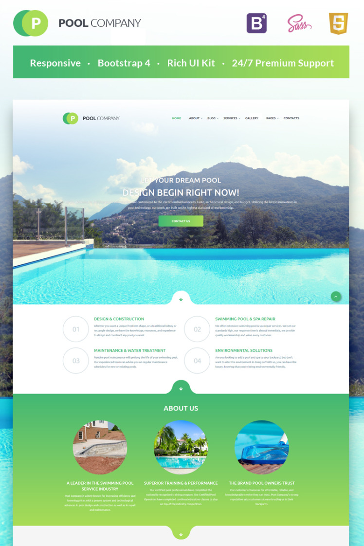 Pool Company Bootstrap Theme Website Template #55408