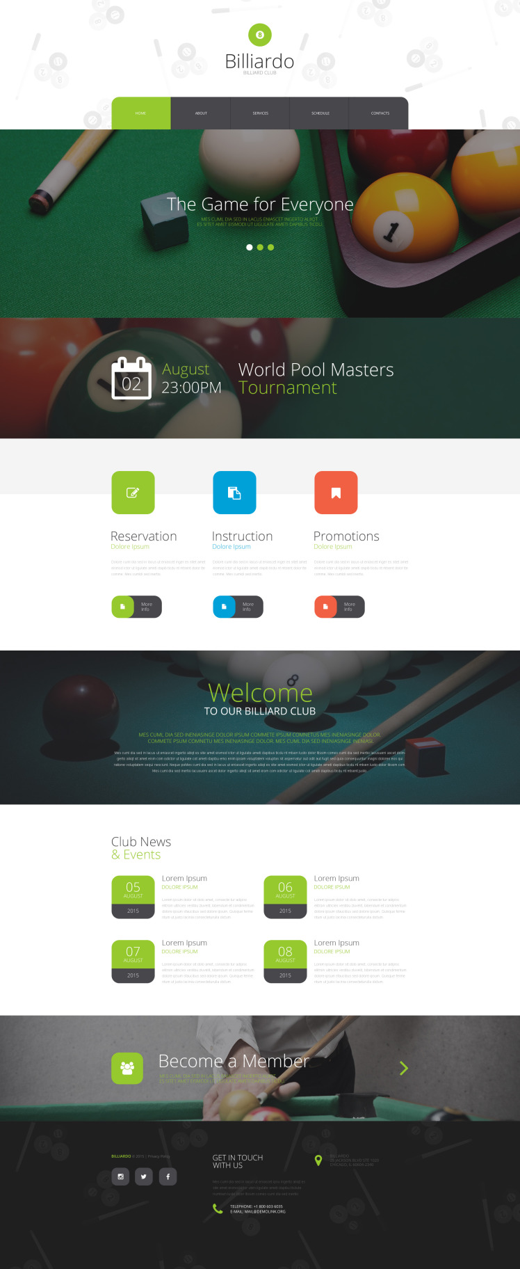 Billiards Responsive Website Template #56076