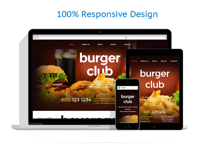 Fast Food Restaurant Responsive Website Template #57620