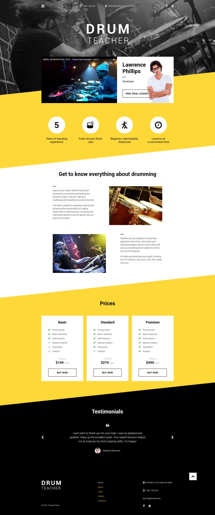 Drum Teacher Website Template #57960