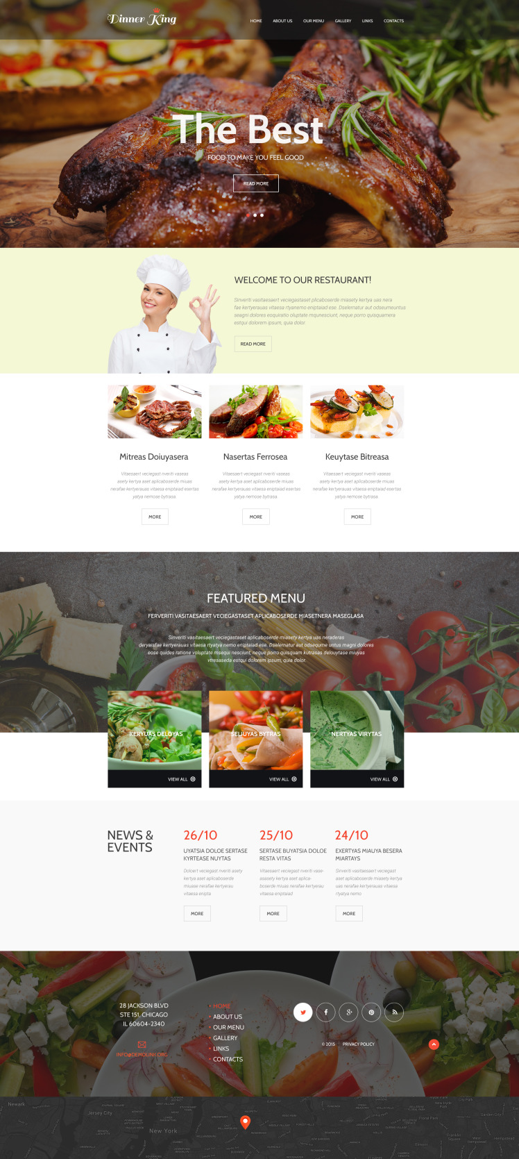 Cafe and Restaurant Responsive Website Template #58004