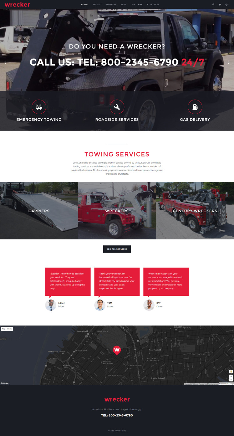 Wrecker - Auto Towing & Roadside Services Website Template #58106
