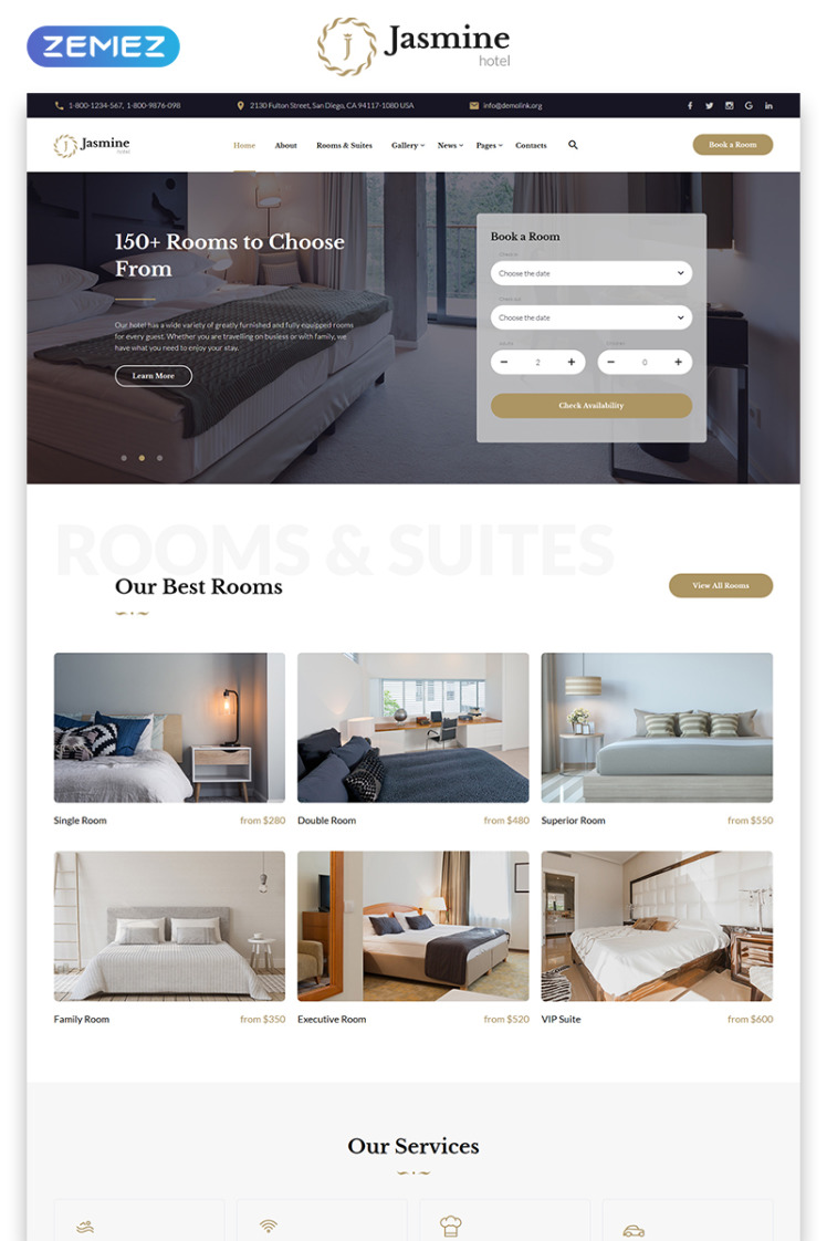 Jasmine - Hotel Classic Multipage HTML5 Website Template #58330