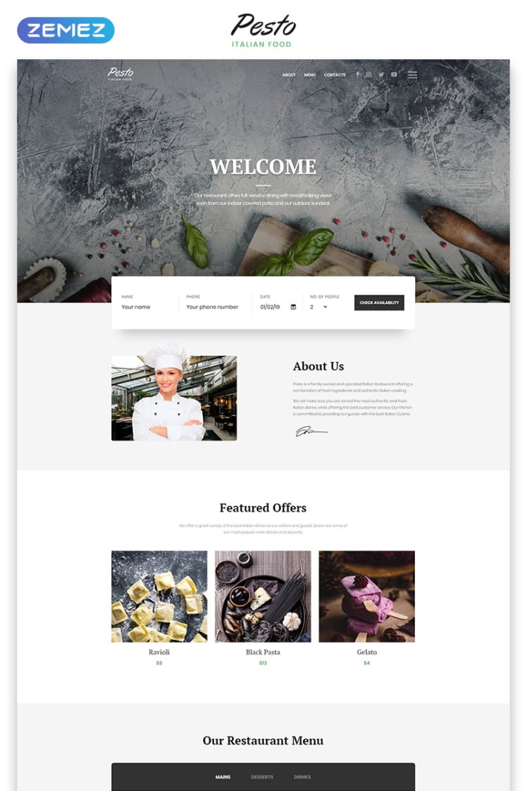 Pesto - Italian Restaurant Multipage Stylish HTML Website Template #58360