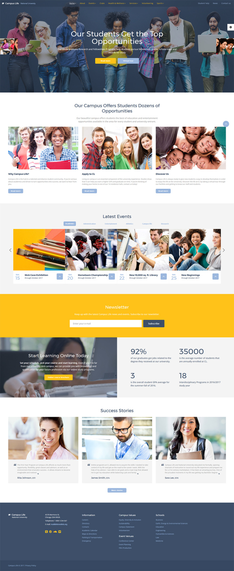 Campus Life - National University Multipage Website Template #61281