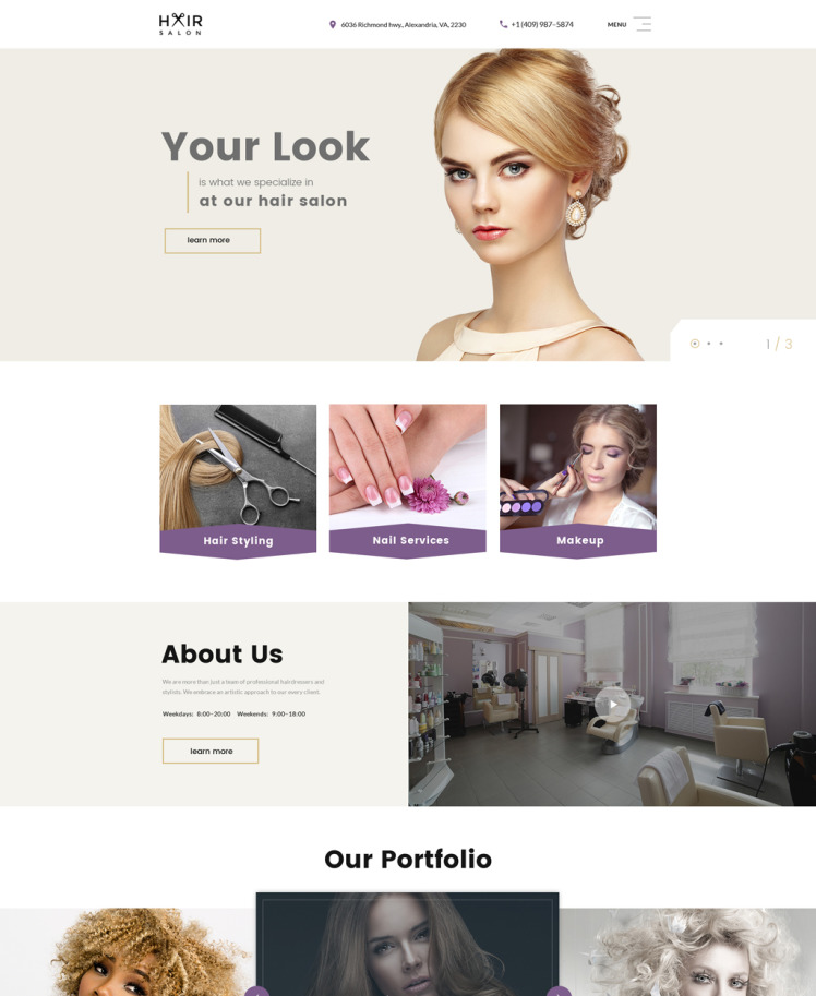 Hair Salon Multipage Website Template #61396