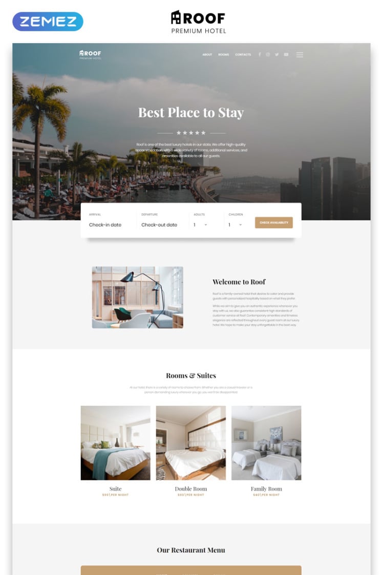 Roof - Hotel Multipage Clean Bootstrap HTML5 Website Template #61342