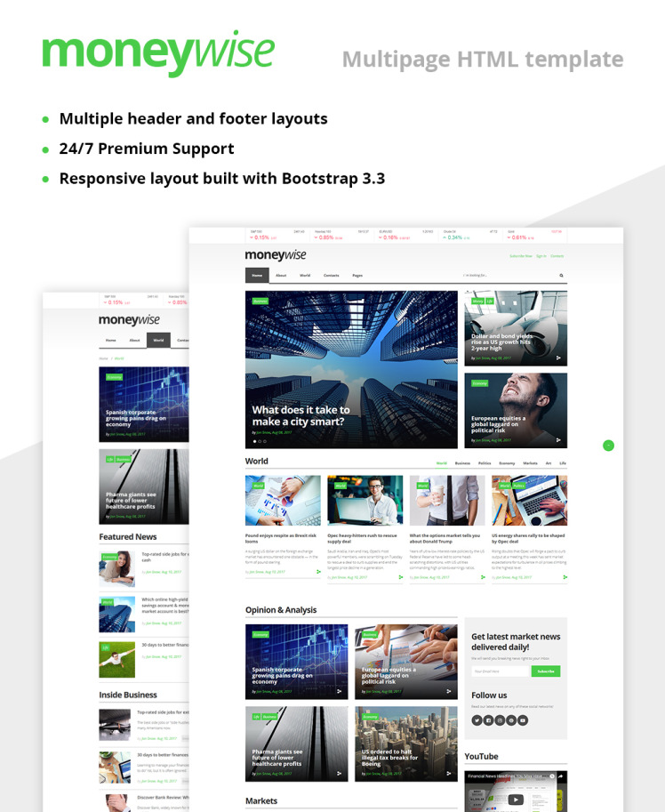 Moneywise - Financial News Magazine Responsive Multipage Website Template #62058