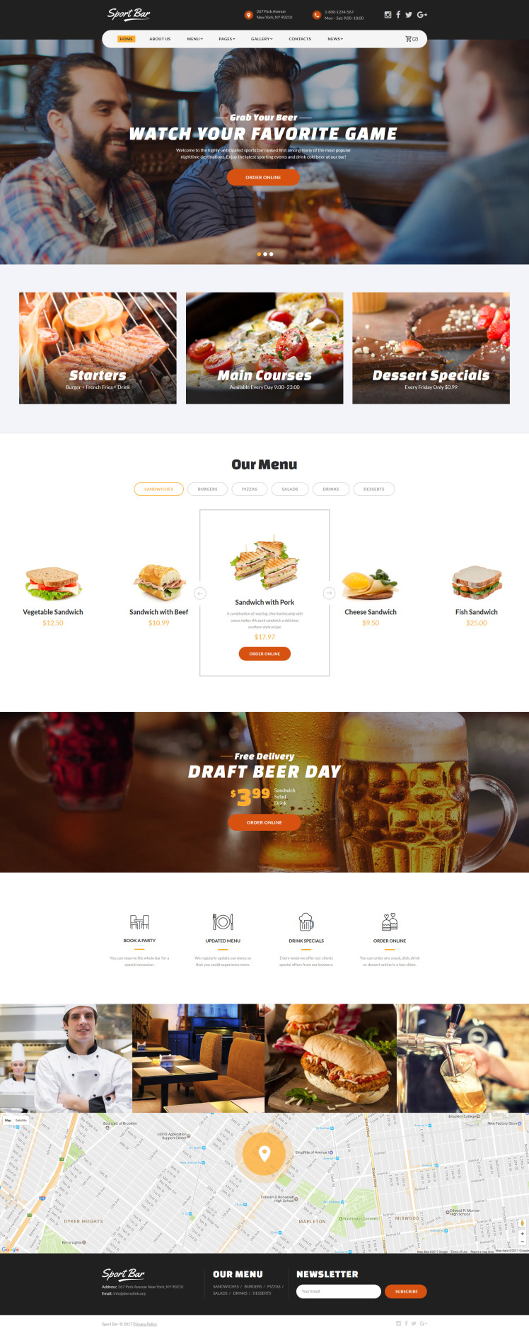 Sports Bar & Restaurant Multipage Website Template #62173